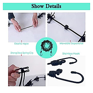 SFOCFWH Portable Elastic Clothesline, Outdoor Retractable Clothesline, with 12 Clothespins and 13 Spring Buckles, Suitable for Home, Travel, and Camping Accessories (Black)