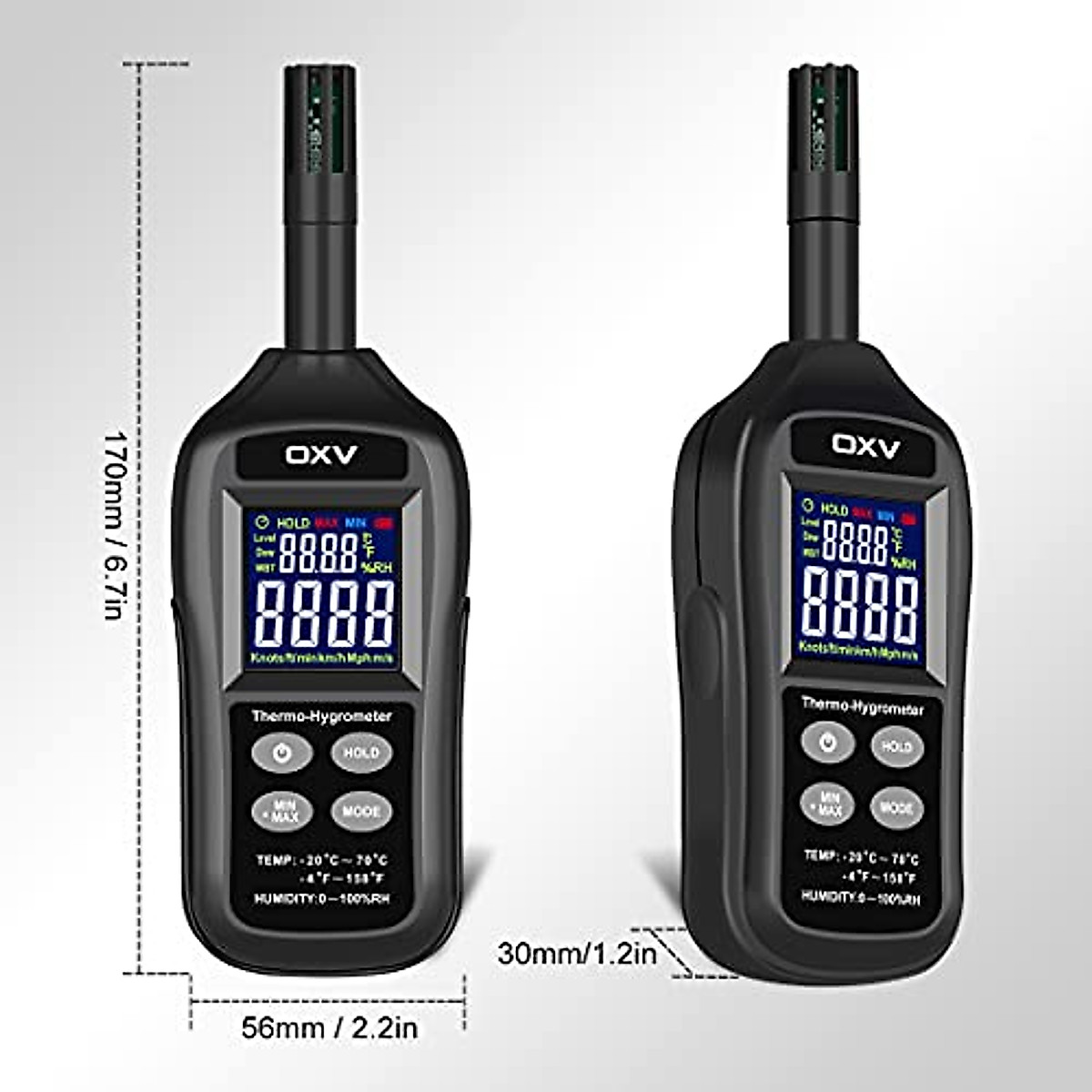 OXV Thermo-Hygrometer Digital Temperature Humidity Meter, Professional Psychrometer with Dew Point and Wet Bulb Temperature Reader,Min/Max Value,Data Hold,Color LCD Display