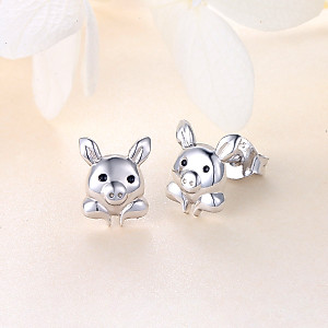 FLYOW 925 Sterling Silver Animal Earring Studs Cute Pig Earrings Women Pig Lover Gifts