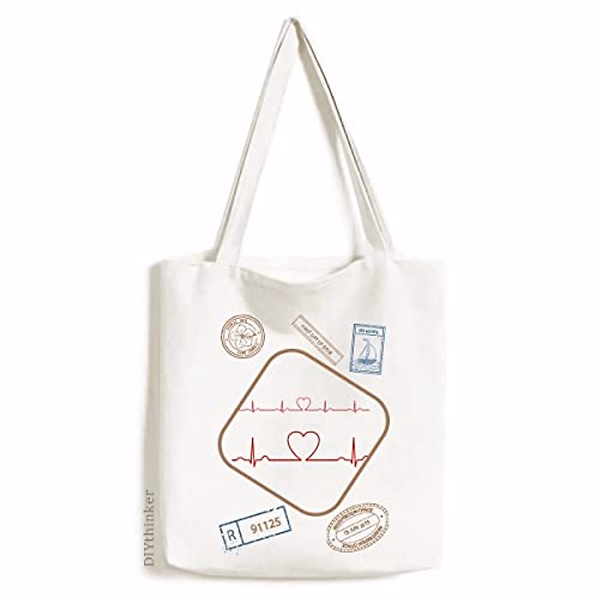 Electrocardiogram Heart Design Pattern Stamp Shopping Ecofriendly Storage Canvas Tote Bag