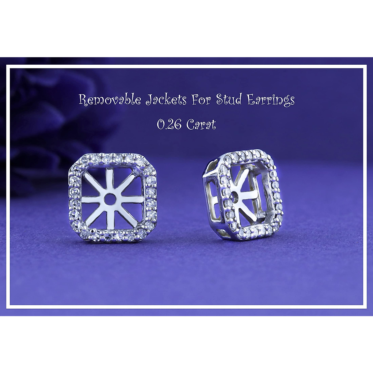 0.26 Carat (ctw) Round White Diamond Removable Jackets For Stud Earrings 1/4 CT, 14K White Gold