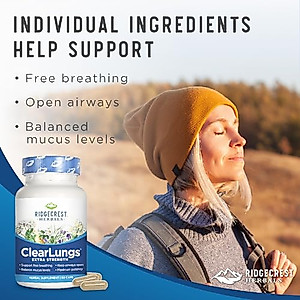RidgeCrest Herbals ClearLungs Extra Strength, Daily Health Supplement, Natural Lung and Nasal Wellness Formula for Bronchial, Respiratory, Immune, Sinus, and Mucus Support (60 Vegan Caps, 30 Serv)
