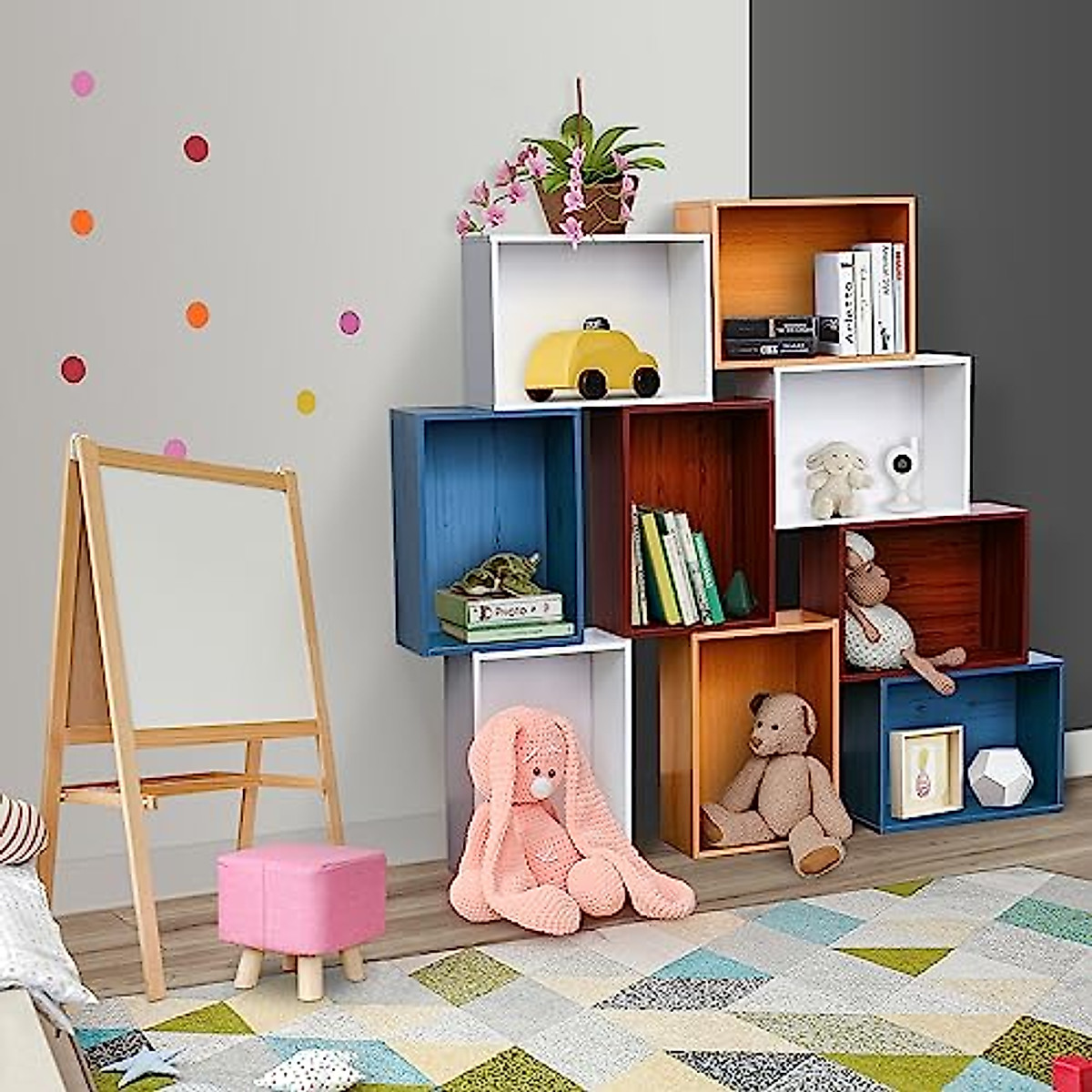 YGYQZ Wooden DIY Open Shelf Bookcase - 9 Pcs Floor Standing Display Cabinet Rack (9, 3 Colors)