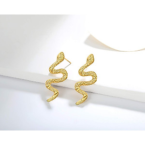 Vivid Snake Earrings Women 18K Gold Plated Stainless Steel Dangle Earring (Gold)