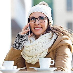 Fingerless Fur Gloves Smooth Faux Rabbit Furry Gloves Winter Warm Knitted Gloves for Women Girls (Frost Black)