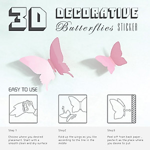 Trubetter Pink Butterfly Wall Decals, 24 Pcs 3D Removable Waterproof Stickers for Home and Room Decoration