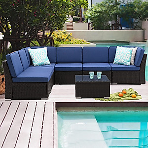 iArtHand 7PCS Patio Sofa Set with Coffee Table Patio Conversation Set Outdoor Sectional Sofa PE Rattan Set Outdoor Furniture Sets All Weather with Thickened Cushion, Manual Weaving