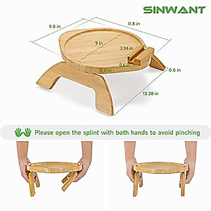 SINWANT Bamboo Sofa Tray Table Clip on Side Table Couch Arm with 360° Rotating Phone Holder, Couch Tray for Arm, Sofa Table for Eating/Drinks/Snacks/Remote/Control