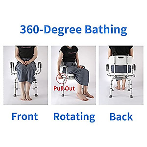 Jachee Swivel Shower Chair for Bathtub, Rotating Shower Chair for Inside Shower, Pivoting Shower Chair with Arms and Back, Height Adjustable Bath Chair Shower Chair for Seniors with Shower Head Holder