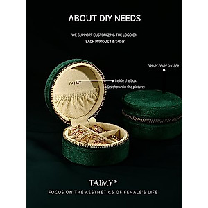 TAIMY Velvet Travel Jewelry Box, Round Small Travel Jewelry Case for Women Girls, Portable Mini Jewelry Travel Organizer Boxes for Rings Earrings Necklaces Bracelets(Dark Emerald)