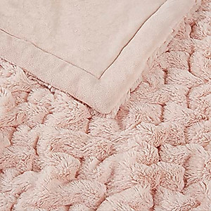 Madison Park Ruched Luxury Throw Premium Soft Cozy Brushed Long Faux Fur For Bed, Couch or Sofa, 50"x60", Blush