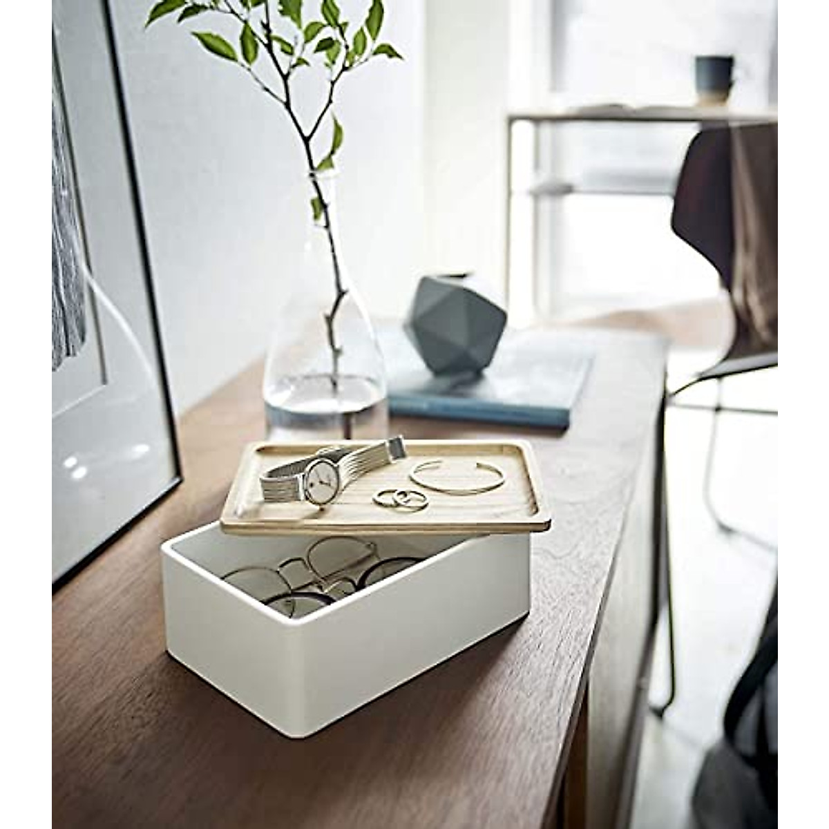Yamazaki Accessory Box Home | Polystone | Jewelry Organizer, One Size, Ash