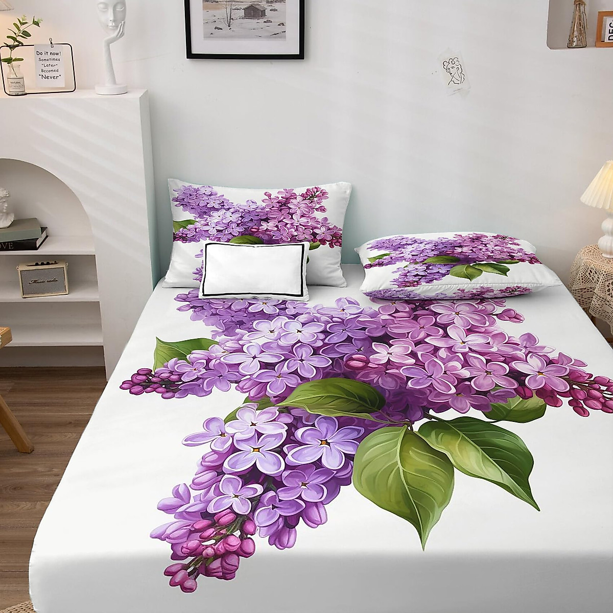 Full Size Sheet Sets - Lavender Floral Bed Sheets, Flower Bedding Sheets & Pillowcases, Soft Microfiber & Deep Pocket & Wrinkle Free Patterned Sheet Set, 1 Fitted Sheet, 1 Flat Sheet, 2 Pillow Cases