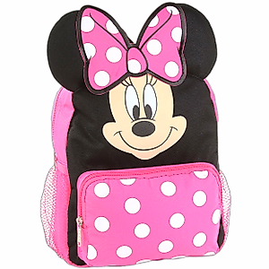 Disney Minnie Mouse Mini Backpack for Toddlers ~ Deluxe 12" Minnie Face Bag with 3D Ears and Bow (Minnie Mouse School Supplies Bundle)