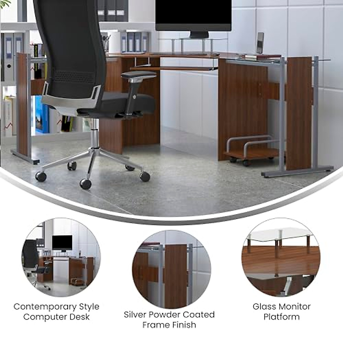 Flash Furniture Teakwood Laminate Corner Desk with Pull-Out Keyboard Tray and CPU Cart