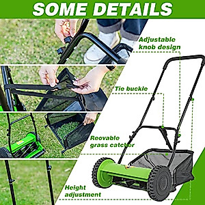 15-Inch Lawn Mowers Push Mower Reel Mower Push, Adjustable Cutting Height with Grass Catcher 5 Steel Blades Easy to Use for a Green Healthy Lawn