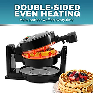 Elite Gourmet EWM460 Nonstick Rotating Flip Belgian Waffle Maker, 1.25-Inch Thick Waffles, Hash Browns, Keto, Snacks, Sandwich, Eggs, Easy to Clean, Black, 5 Inch