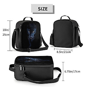 PrelerDIY Black Panther Lunch Box - Insulated Lunch Bag for Kids with Side Pocket & Shoulder Strap Snack Bags, Perfect for School/Camping/Hiking/Picnic/Beach/Travel