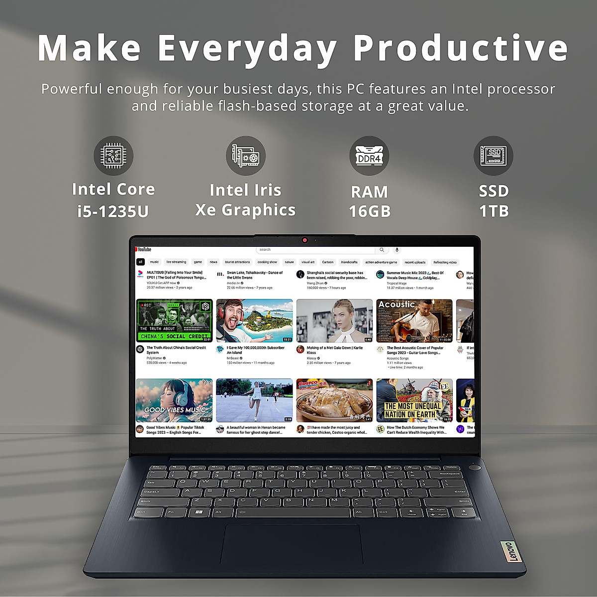 Lenovo IdeaPad 3i 14" FHD Business Laptop, Intel 12th Gen i5-1235U, 16GB RAM, 1TB PCIe SSD, Backlit Keyboard, Intel Iris Xe Graphics, 720P webcamI, Abyss Blue, Win 11, 32GB Hotface USB Card