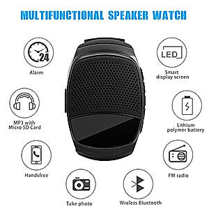 Wireless Wearable Wrist Portable Sports Bluetooth Speaker Watch with Timer Time Clock MP3 Player FM Radio Selfie Alarm Clock Stopwatch Countdown Watch Anti-Lost for Running, Hiking, Climbing