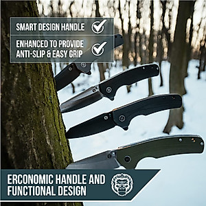 Holtzman's Gorilla Survival 'Clip Point' Folding Knife featuring D2 Steel Blade with G10 Tactical Handle in Gift Box Set (Black+Orange)