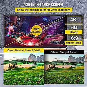VEVOR Movie Screen with Stand 135inch Portable Projector Screen 16:9 4K HD Wide Angle Projector Screen with Stand Easy Assembly with Storage Bag for Both Indoor and Outdoor Use