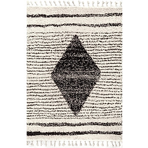 nuLOOM Kiera Moroccan Diamond Shag Tassel Area Rug, 9x12, Off-white