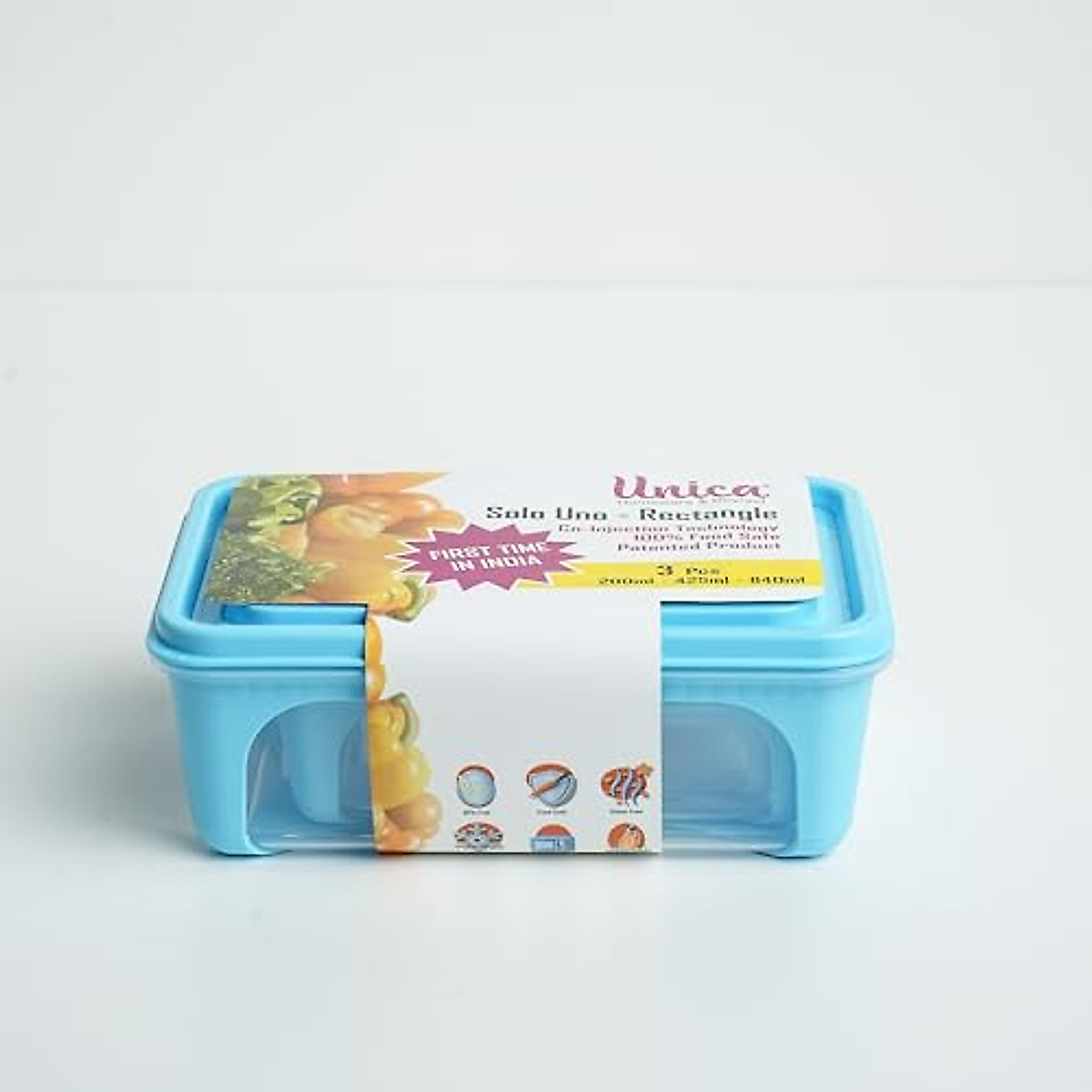 Unica Food Storage Containerwith Airtight Lid, Stackable Storage Boxes for Cereal, Snacks, BPA-Free, Microwave, Dishwasher & Freezer Safe, Set of 3, Blue, 7, 14, 18 oz, 4.5x4.5x2.51 in