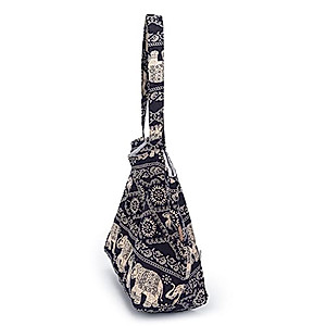 OPQRSTU Women Hippie Tote Hand Bag Large Capacity Bohemian Bag Portable Tourist Shoulder Bags (black)