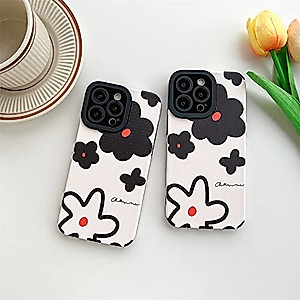 Cute Flower Painting Phone Case for Apple iPhone 14 Pro Max Protecitve Cover Fashion Leather Silicone Shockproof Cover Compatible with iPhone 14 Pro Max 6.7 inch - Beige