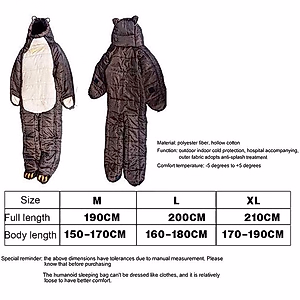 AXUYU Wearable Sleeping Bag 3 Season Bear-Shaped Sleeping Bag Camping Adults Full Body Sleep Pouch for Camping,Traveling, Hiking, Backpacking/L