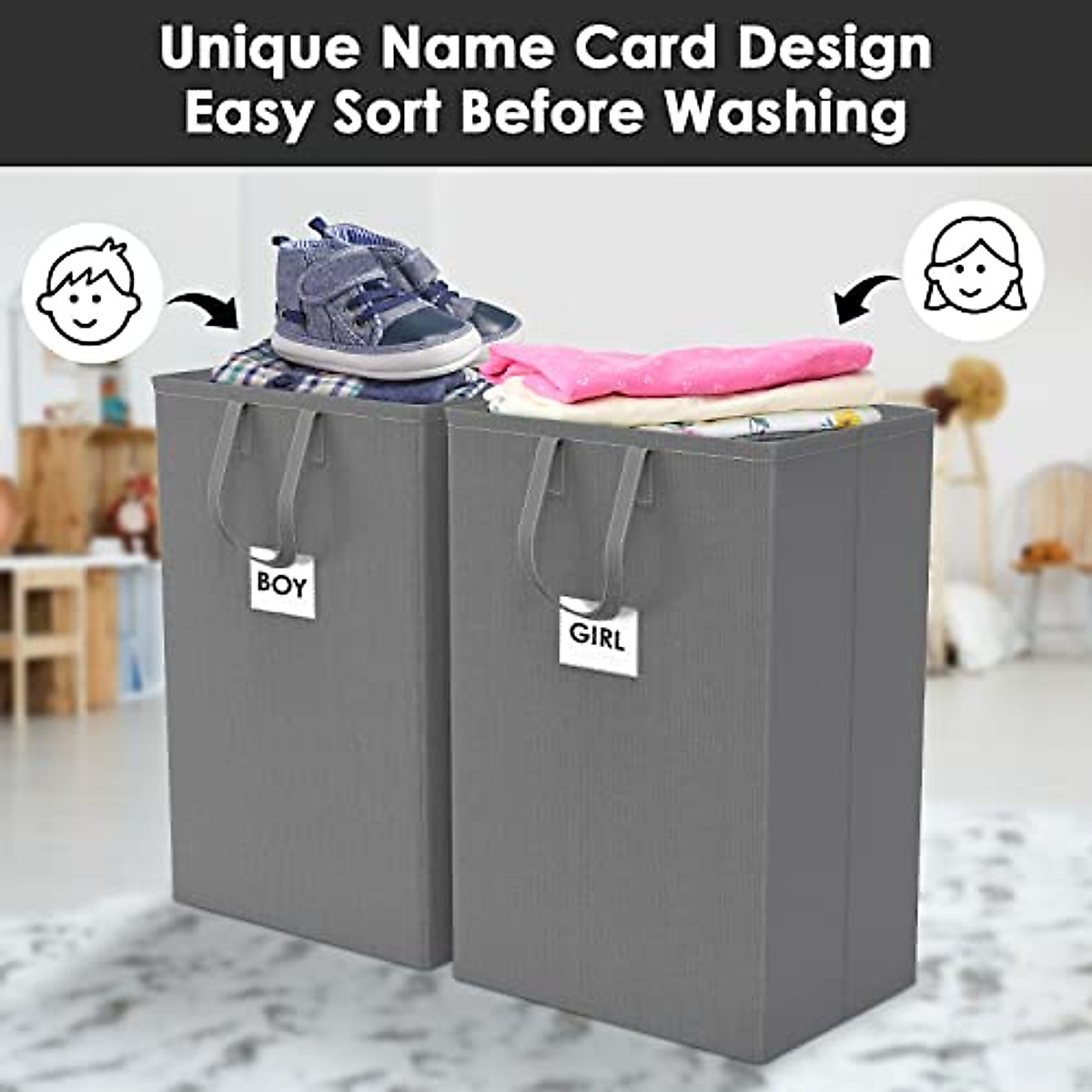 75L Large Laundry Hamper with Handles, Dirty Clothes Hamper for Bedroom Waterproof, Freestanding Tall Laundry Basket Waterproof, Hamper for Bedroom, Bathroom, Dorm, Toys Storage(Grey）