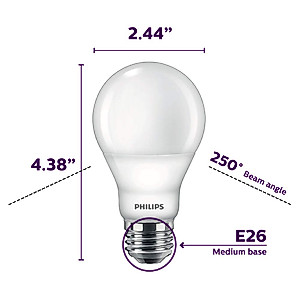 PHILIPS LED Flicker-Free Frosted Dimmable A19 Light Bulb - EyeComfort Technology - 800 Lumen - Soft White (2700K) – 8.8W=60W - E26 Base - Ultra Definition Old Version - Indoor - 4-Pack