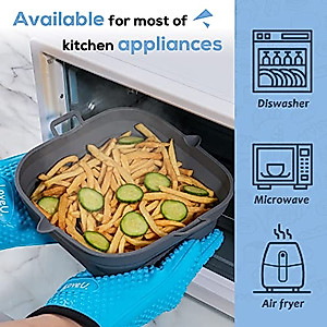 Loveuing Silicone Air Fryer Liners Square - Reusable Airfryer Silicone Basket - Easy to Clean Air Fryers Silicone Pot for 5.8 to 8 Qt Air Fryer Baking Tray Oven Accessories, 8.5 Inch Large