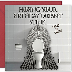 Cult Kitty Birthday Doesn't Stink - Funny Birthday Card for Men - Thick, Premium Birthday Card for Men, Great Game or Thrones Card with Colourful Envelope