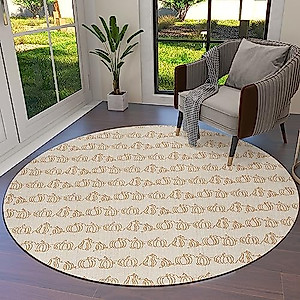 Beige Pumpkins Round Area Rug 3ft,Washable Outdoor Indoor Carpet Runner Rug for Bedroom,Kitchen,Living Room,Office,Area+Rug Small Bath Door Desk Floor Mat Thanksgiving Autumn Minimalist Geometry Decor
