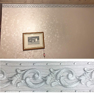 REDODECO Elegant Silver Grey Floral Molding Wallpaper Border Peel Stick Home Ceiling Decorative Border for Bathroom Living Room Kitchen 4inch by 16.4ft