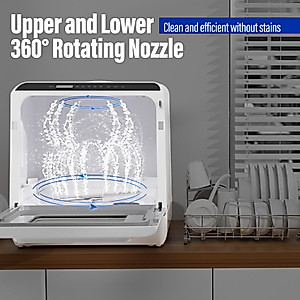 ICUIRE Portable Dishwasher, Countertop Dishwasher with 5L Built-in Water Tank & Inlet Hose, Mini Machine with 6 Programs, 360°Dual Spray, No Hookup Needed, Apartment/Dormitory/Motorhome