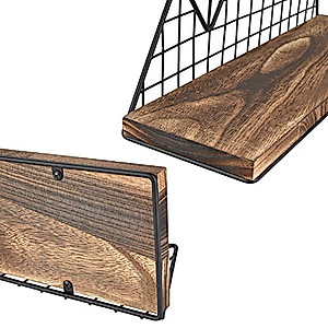 Homode Floating Shelves, Set of 2 Mountain Wall Shelves, Rustic Wood Display Storage Shelf with Metal Wire, Geometric Decor for Bathroom, Nursery, Bedroom, Office