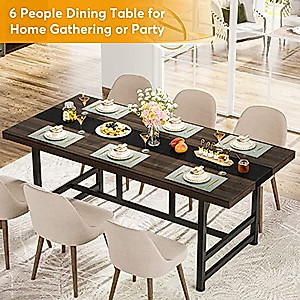 Tribesigns Dinning Table for 6 People, 70 inches Home & Kitchen Table, Wood Large Dinning Room Table with Metal Frame for Family Gathering or Party (Rectangular), W70.86 * D31.49 * H29.92 in