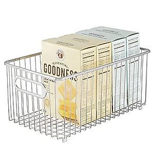 mDesign Metal Farmhouse Kitchen Pantry Food Storage Organizer Basket Bin - Wire Grid Design - for Cabinets, Cupboards, Shelves, Countertops - Holds Potatoes, Onions, Fruit, Extra Large - Chrome
