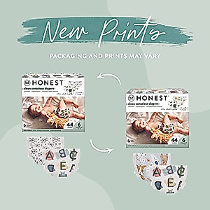 The Honest Company Clean Conscious Diapers | Plant-Based, Sustainable | All The Letters + It's a Pawty | Super Club Box, Size 6 (35+ lbs), 88 Count