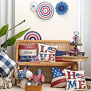 GEEORY 4th of July Decorations Pillow Covers 18x18 Set of 4 Memorial Day American Flag Stars and Stripes Patriotic Throw Pillow Covers Love America Pillows Case Independence Day Decor