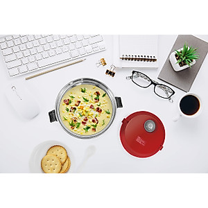 Elite Gourmet EFW-6080R Warmables Lunch Box Electric Food Warmer with Stainless Steel Pot, 32 Ounce, Grey Red