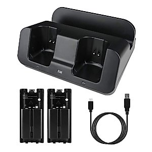 Tuboopy Wii Controller Charger Replaceable Wii Controller Charger, Wii Remote Charger Compatible Wii Charging Station Wii Remote Charging Station with 2 Rechargeable （Black）