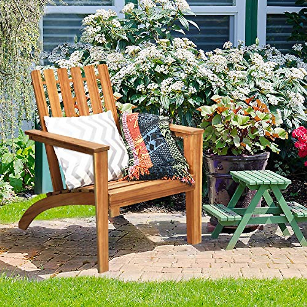 HAPPYGRILL Adirondack Chair Outdoor Acacia Wood Classic Adirondack Armchair Ergonomic Lounge Chair for Poolside Balcony Yard Patio Garden