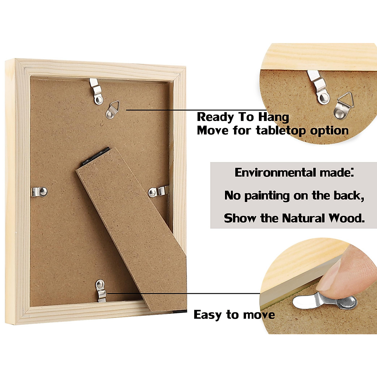 8x10 Grain Picture Frames Nature Solid Wood 6 Pack for Wall Mounting and Tabletop Display