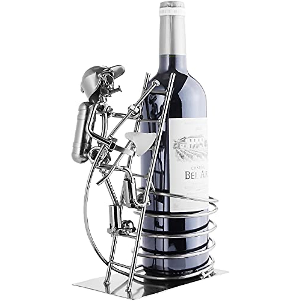 BRUBAKER Wine Bottle Holder 'Fire Fighter' - Table Top Metal Sculpture - with Greeting Card