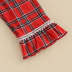MAINESAKA Baby Boy Girl Pajamas Christmas Red Plaid Print Long Sleeve Lapel Collar Button Down Top Shirt Pants Nightwear (Red Plaid, 4-5 Years)