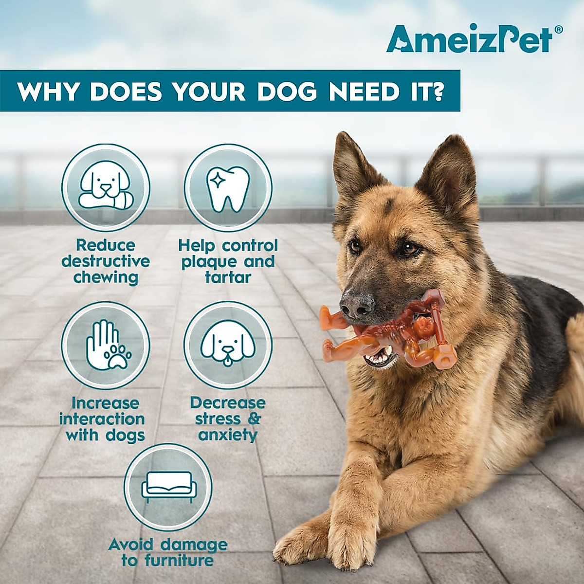 AmeizPet Bacon Flavor Gorilla Dog Chew Toy for Medium & Large Breed Dogs, Indestructible Durable Long Lasting 100% Nylon Dog Chew Toy for Aggressive Chewers - Dog Toy to Keep Them Busy